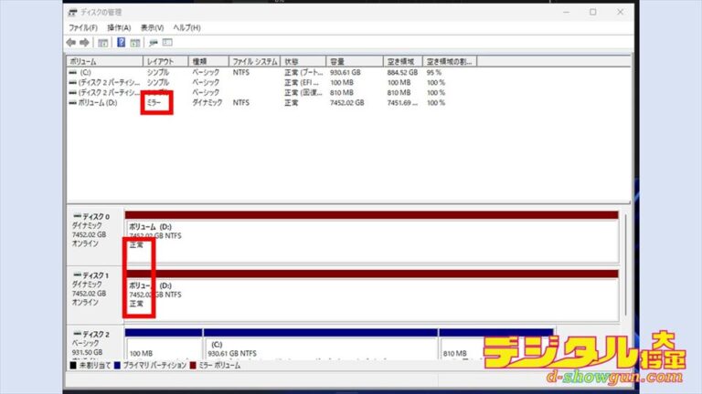 Windows11でRAID1(ミラーボリューム)を標準機能で構築する方法